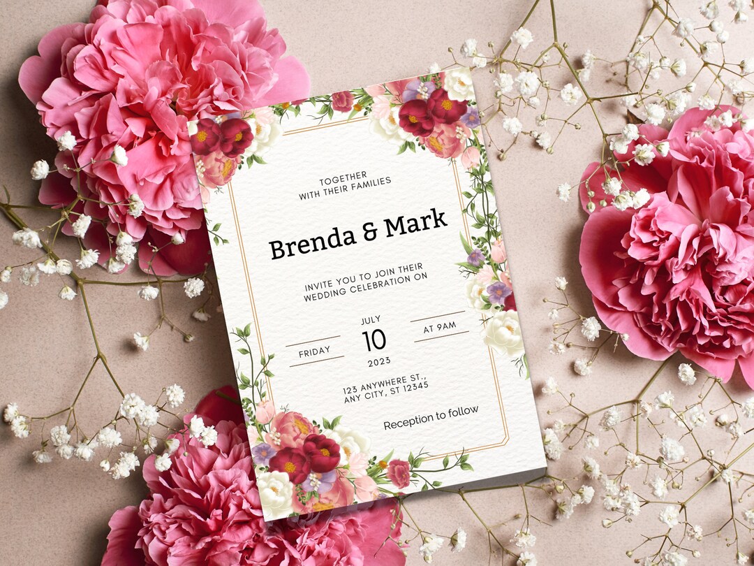 Editable Red Flower Wedding Invitation Card Printable Digital Download ...