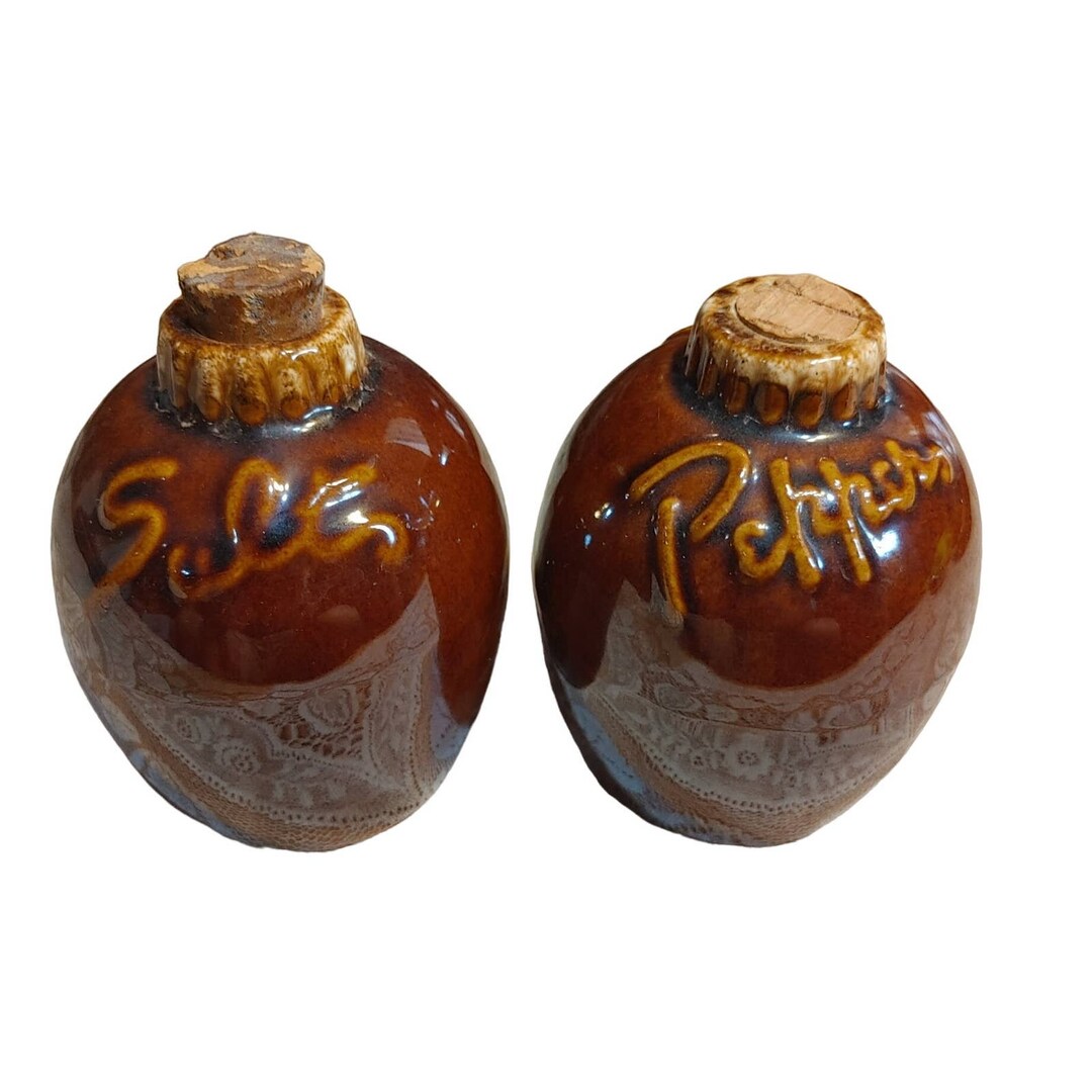 Serious S&P Hull Oven Proof Brown Drip Mid Century Salt Pepper Shakers ...