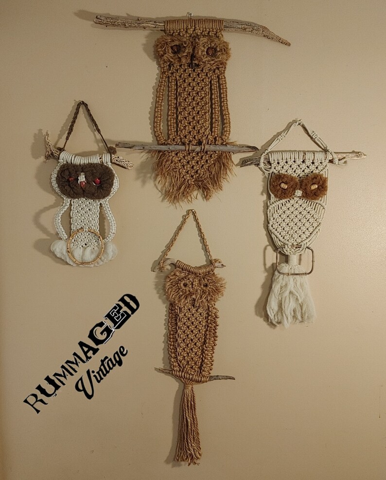 Give A Hoot 2 Vintage Macrame Owl Mid Century Wall Boho Craft Art Free ...