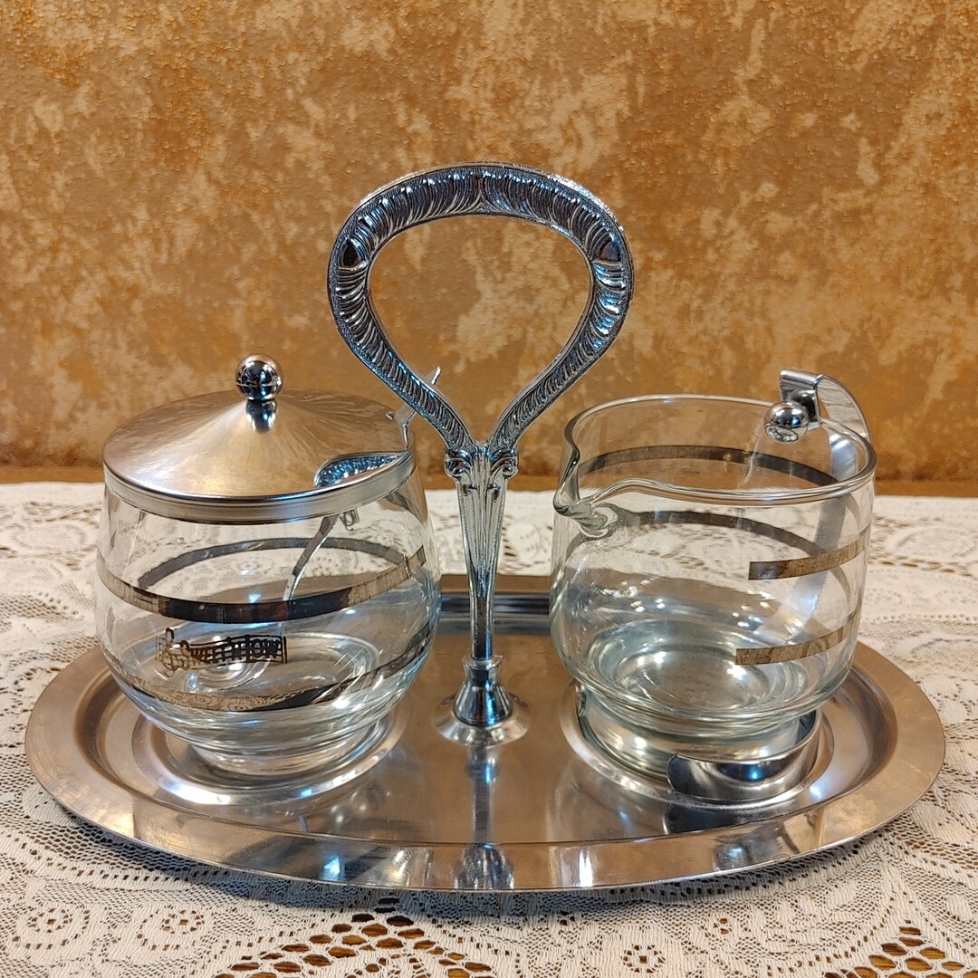Sweet & Low Vintage Glass Chrome Sugar Creamer Caddy Coffee Tea Free ...