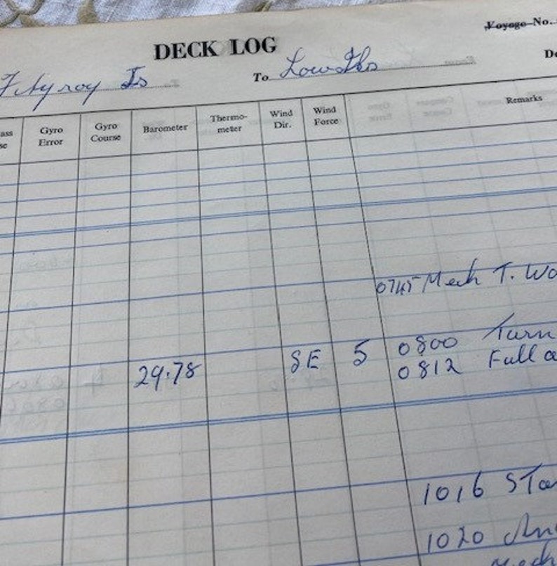 Vintage From 1960s Ledger Sheets From Deck Log Book Great for Journal ...