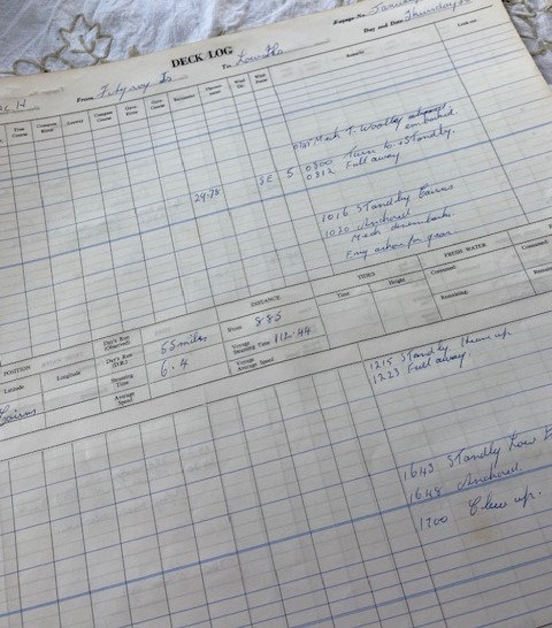 Vintage From 1960s - Ledger Sheets From Deck Log Book Great for Journal ...