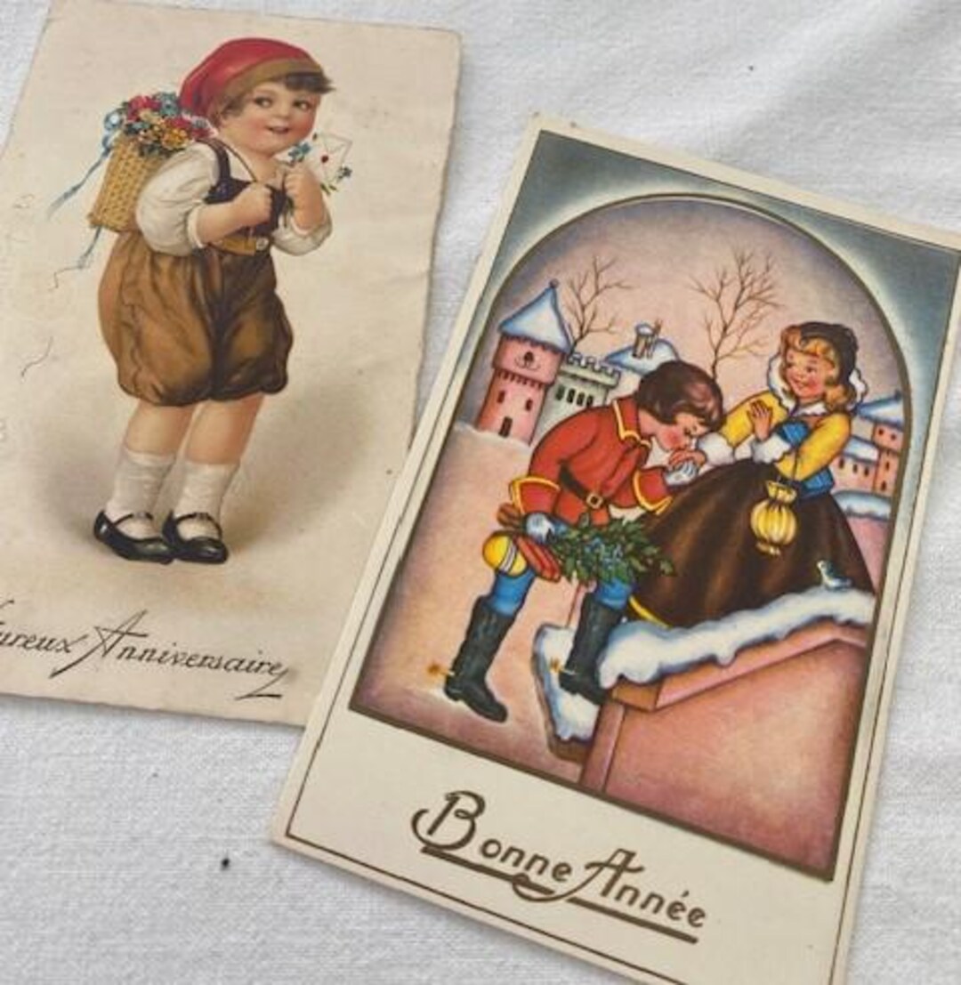 Two Authentic Vintage French Postcards Great for Junk Journals, Mixed ...