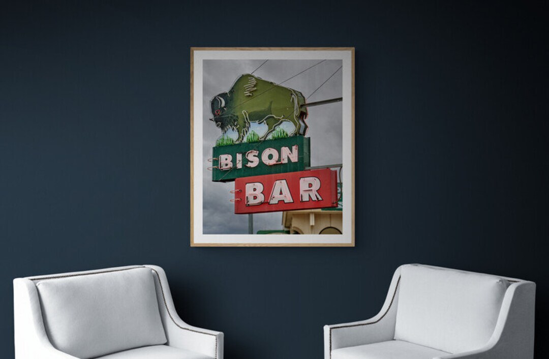 Bison Bar Neon Bar Sign, Miles City Montana, Montana Wall Art, Neon ...