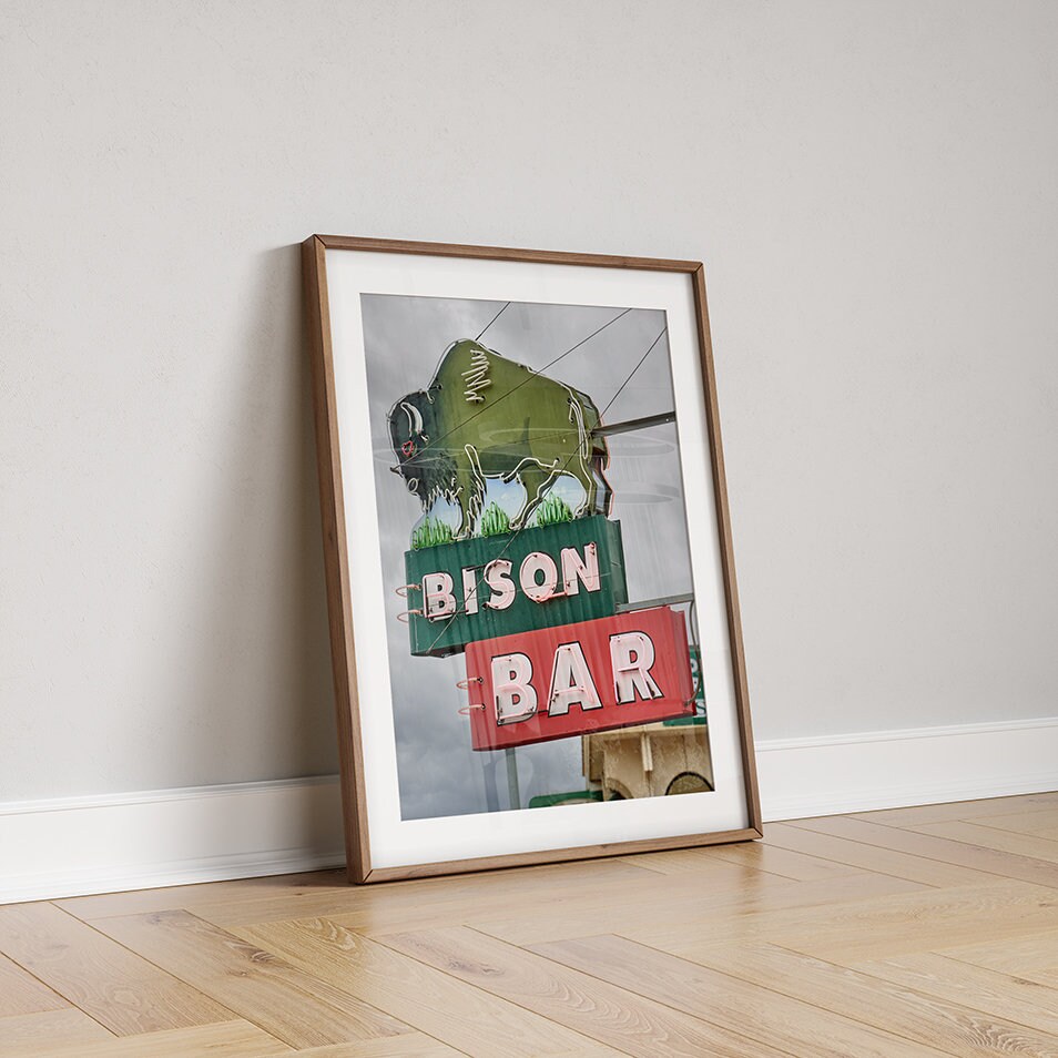 Bison Bar Neon Bar Sign, Miles City Montana, Montana Wall Art, Neon ...