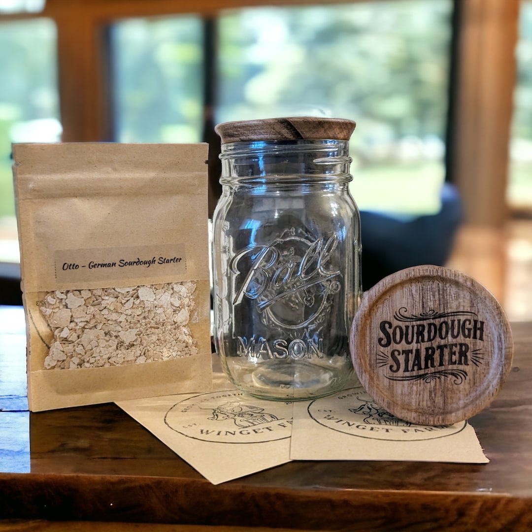Sourdough Kit Mason Jar, Heritage Sourdough Starter and Wooden Reusable ...