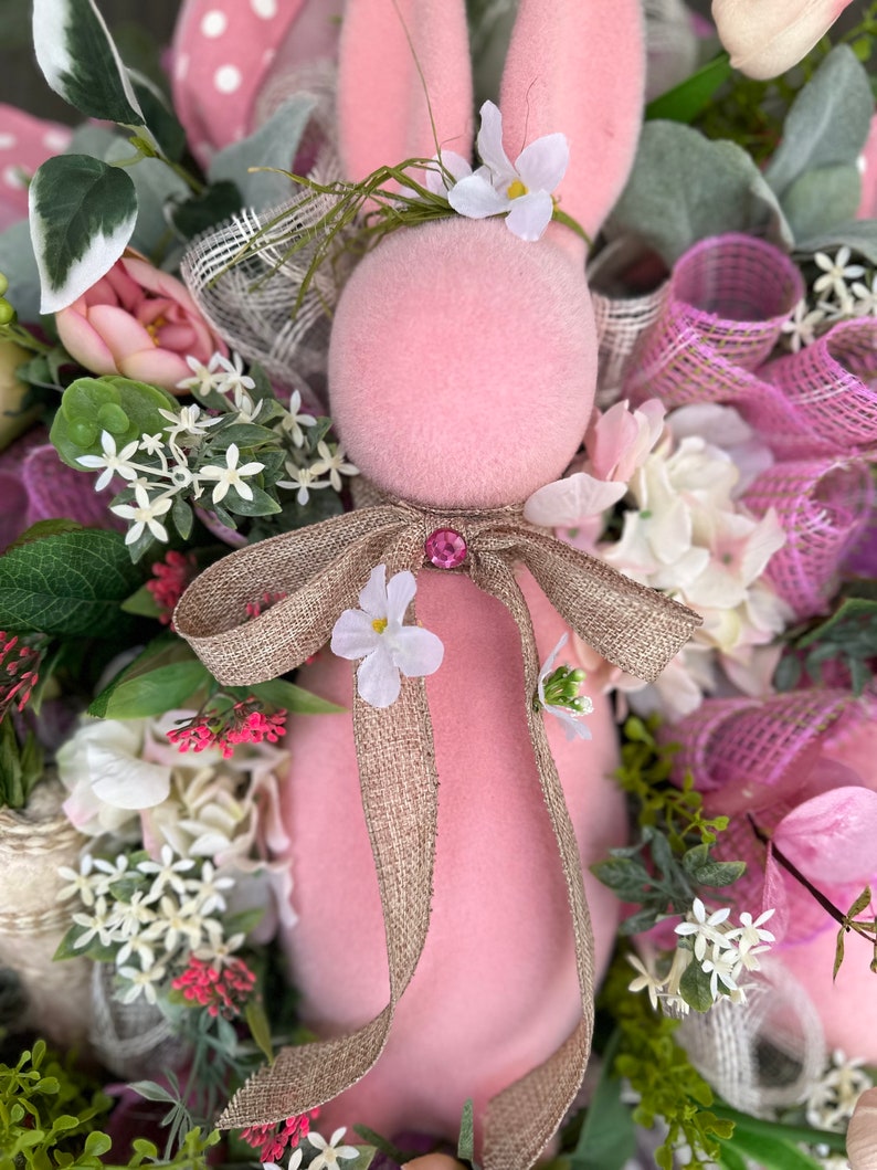 Flocked Bunny Flower Child Mesh Wreath - Etsy