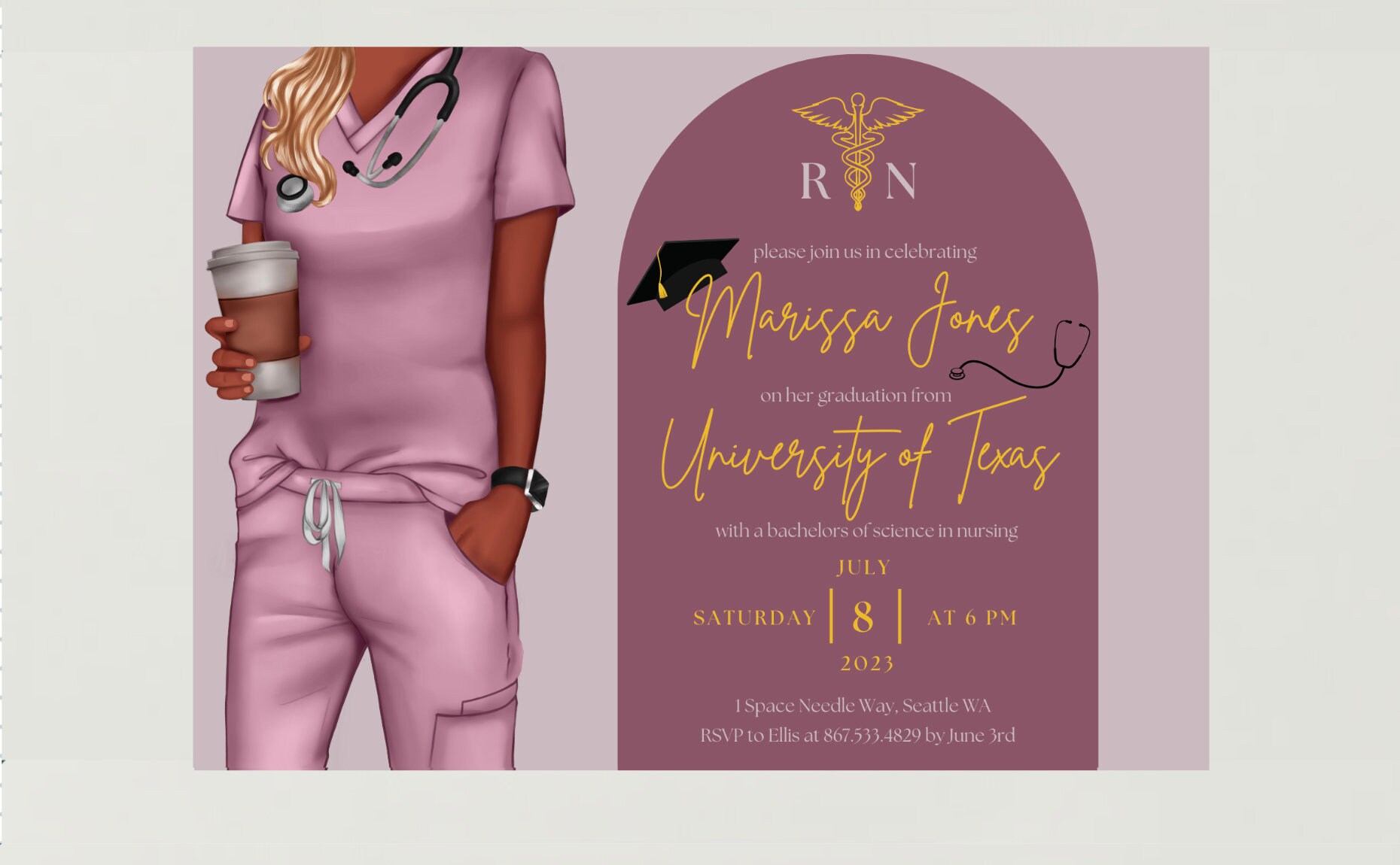 Nursing School Invitation Template (4 Hair and 2 Skin Color Options ...