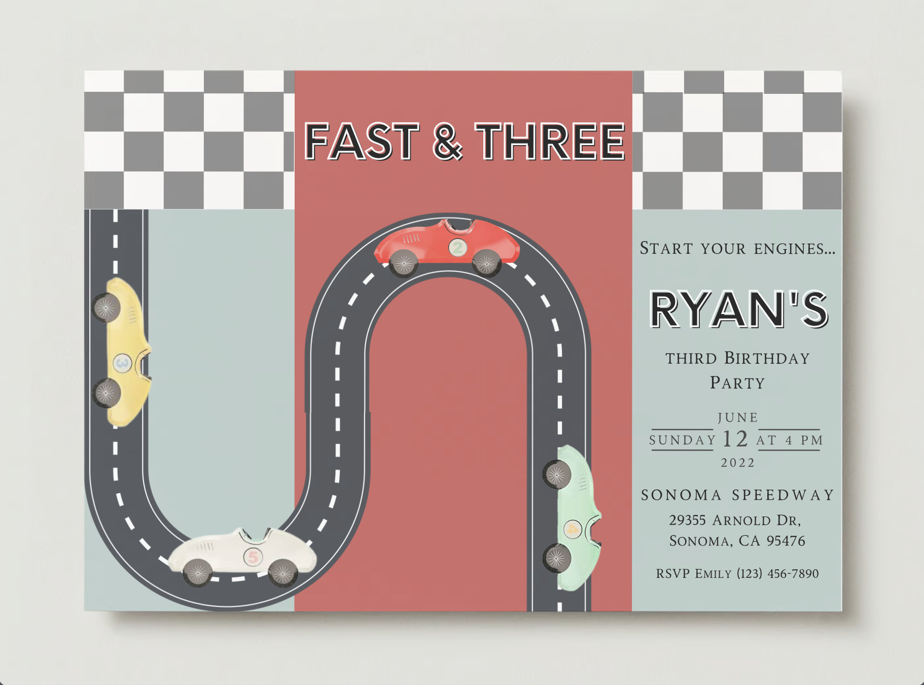 Fast and Three Race Car Invitation Template - Etsy