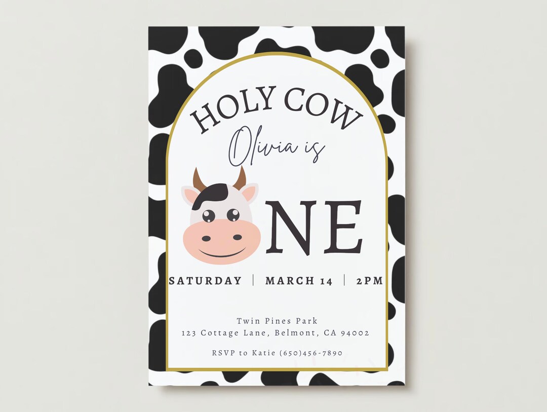Holy Cow First Birthday Invitation Template - Etsy