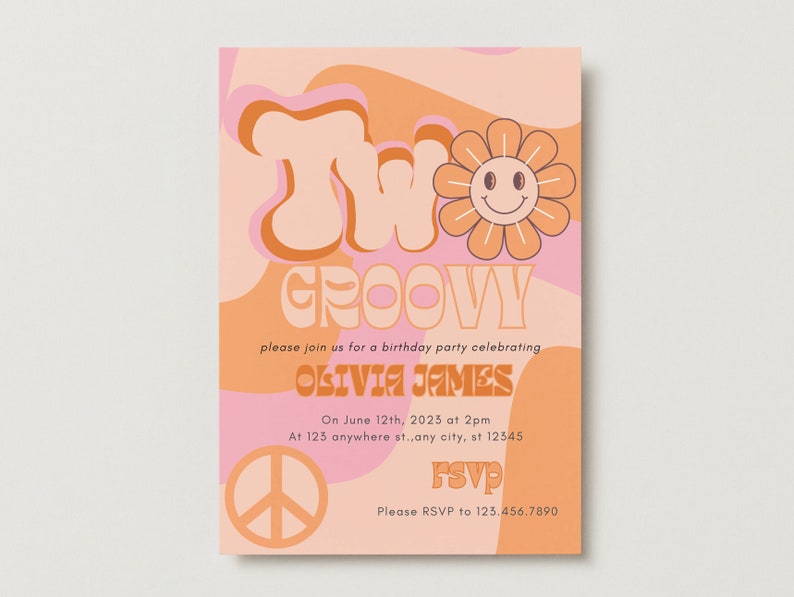 Two Groovy Invitation Template - Etsy