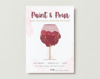 Editable Paint and Pour Party, Paint and Sip Invitation, Paint Night ...