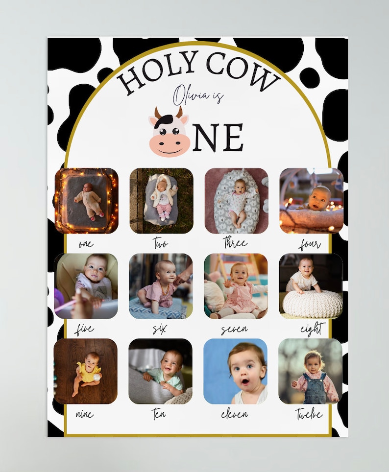 Holy Cow I'm One Farm Monthly Photo Poster, First Birthday - Etsy