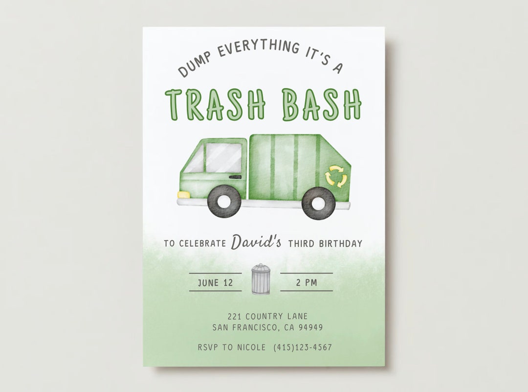 Trash Bash Party Invitation Template | Printable DIY Editable | Instant ...