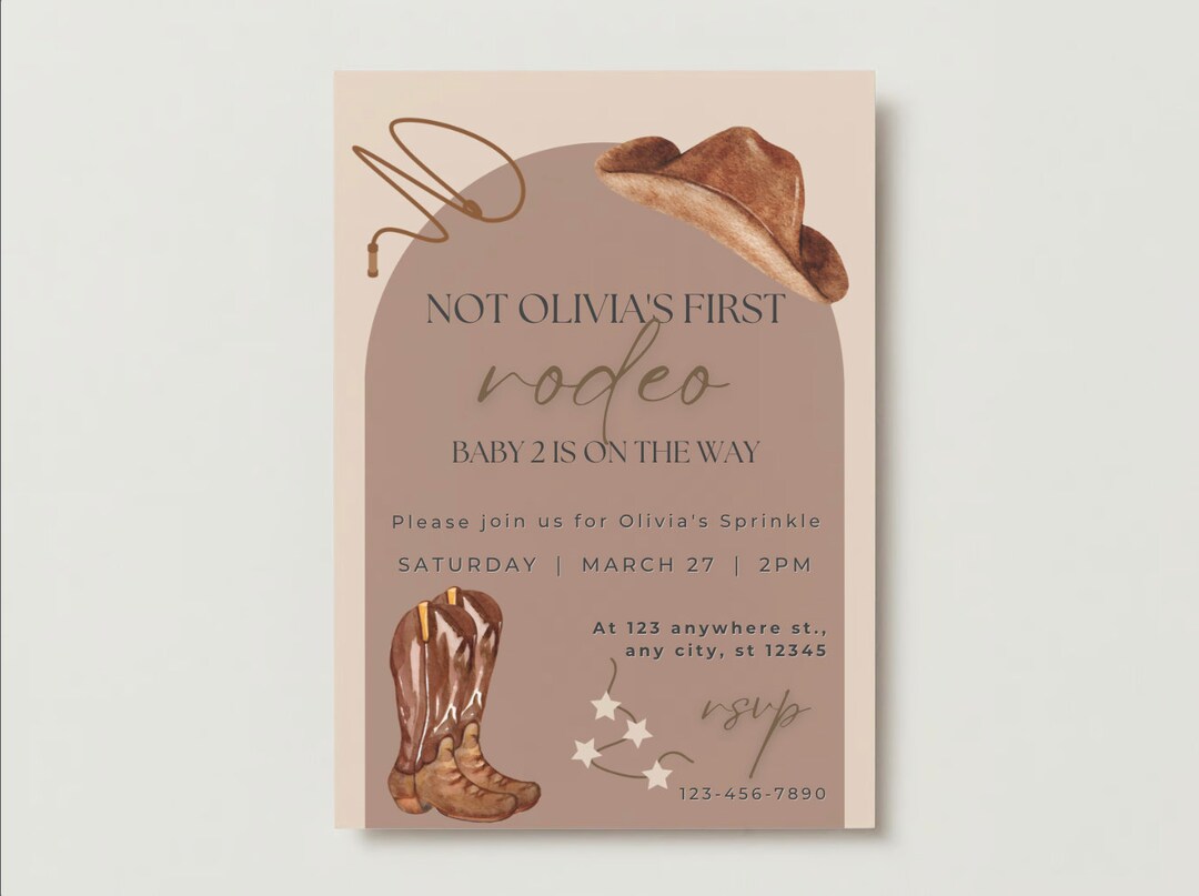 Neutral Not Her First Rodeo Baby Sprinkle Invitation Template - Etsy