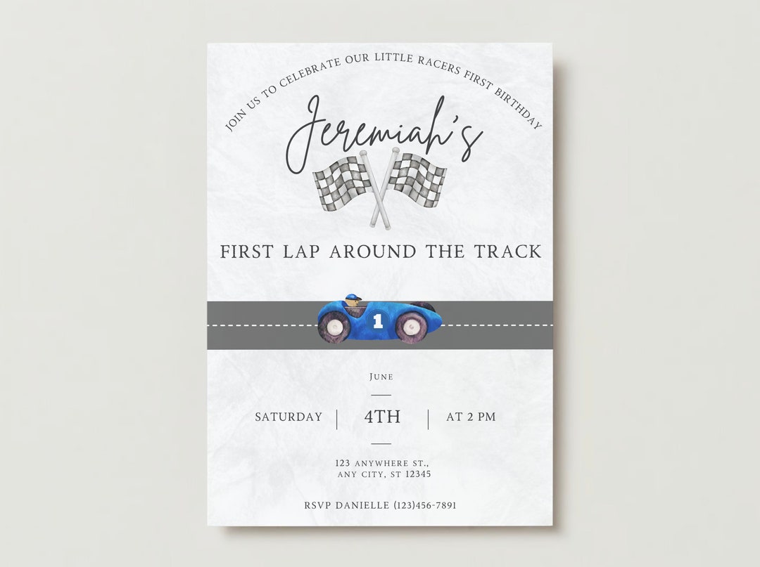 First Lap Around the Track Blue Invitation Template - Etsy