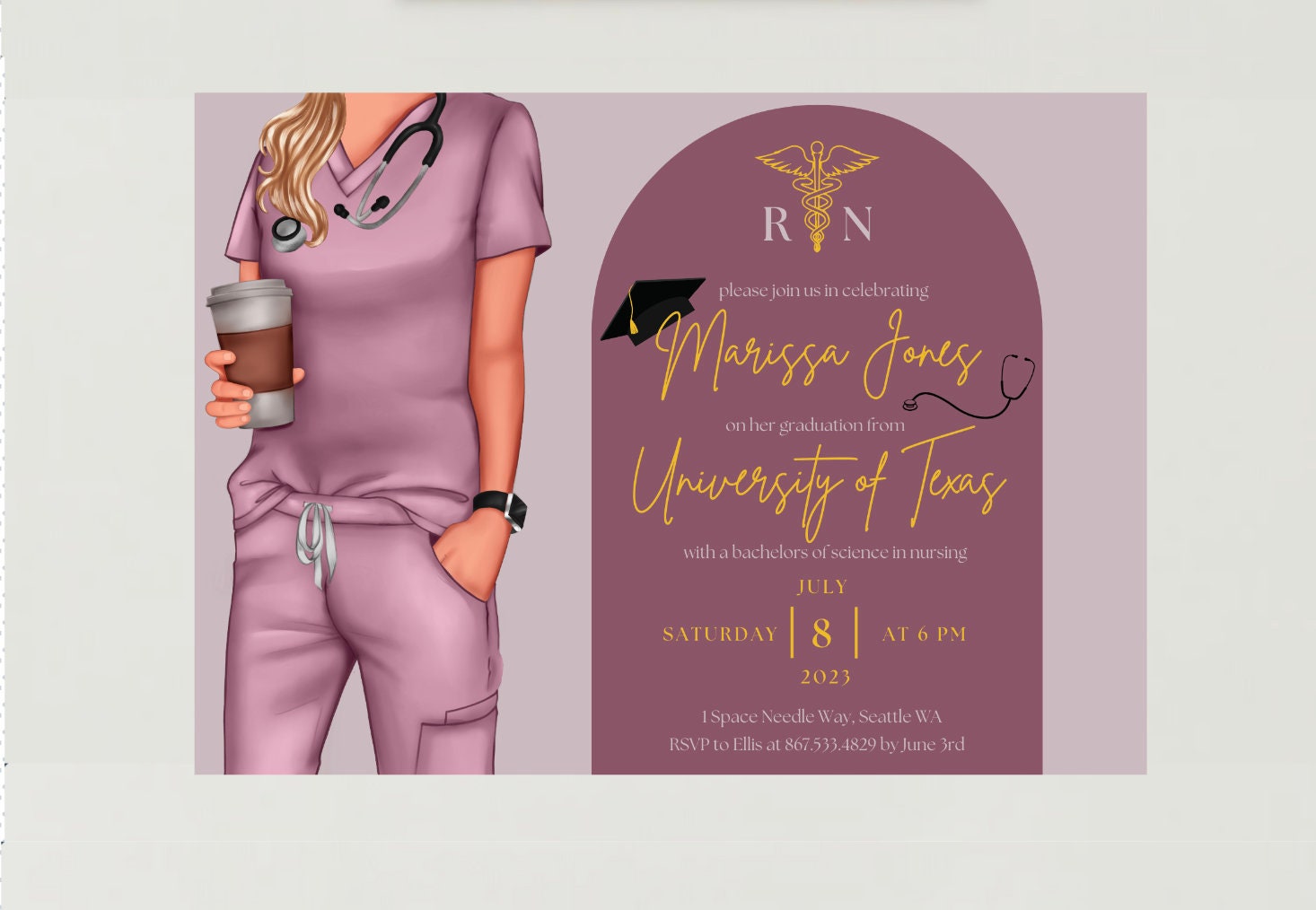 Nursing School Invitation Template (4 Hair and 2 Skin Color Options ...