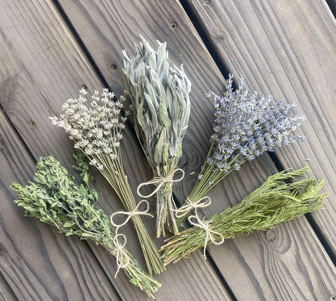 Herbal Bundles of Dried French and English Lavender, Oregano, Sage and ...