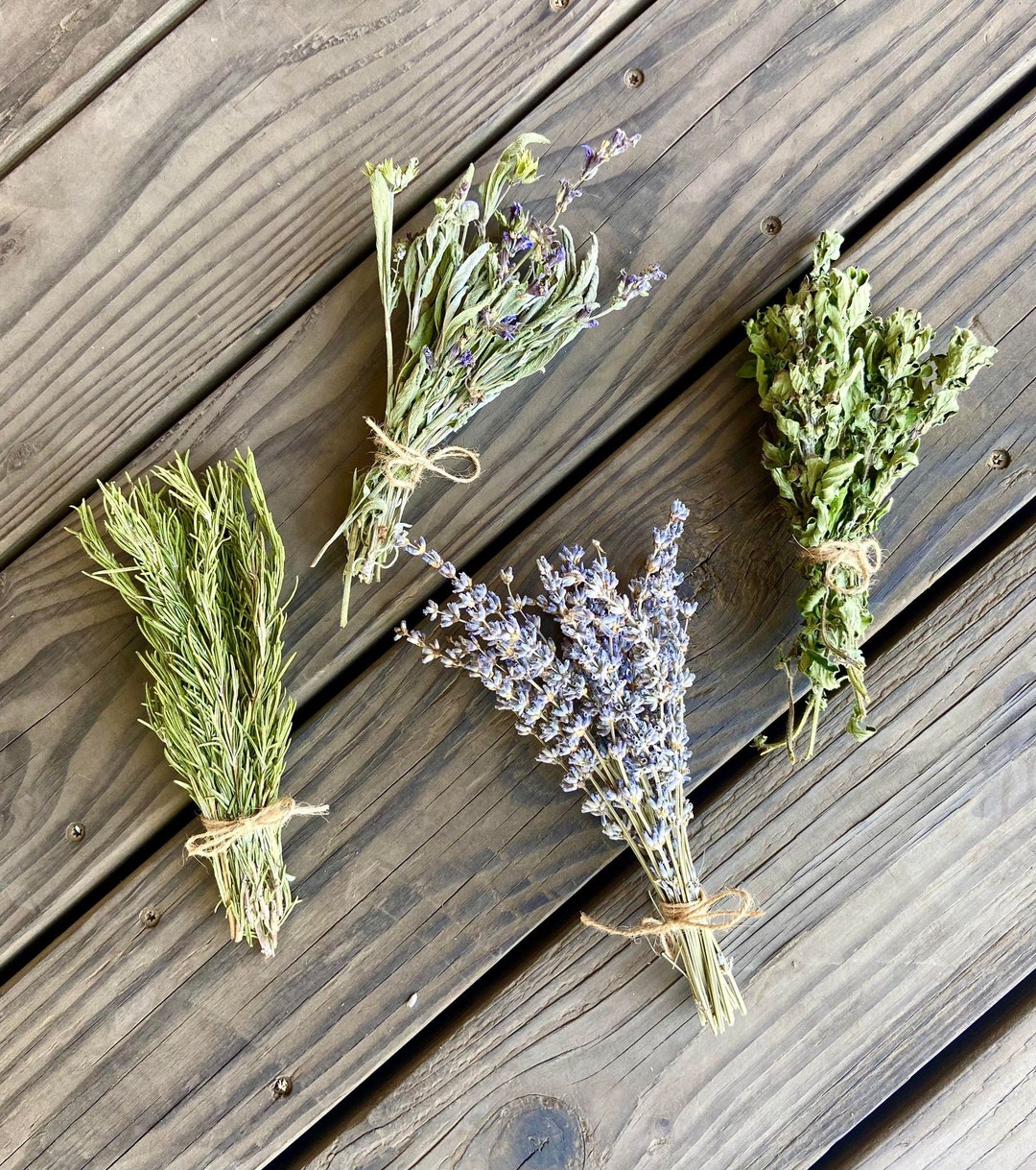 Herbal Bundles of Dried French and English Lavender, Oregano, Sage and ...