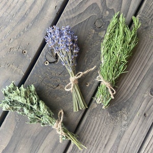 Herbal Bundles of Dried French and English Lavender, Oregano, Sage and ...