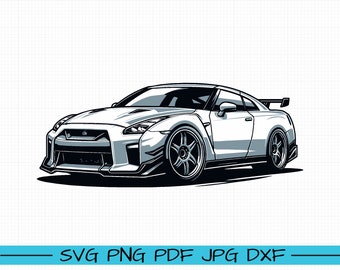 GTR R35 Car Inspired Clipart Vector Art Silhouette | Svg, Png, Dxf, Eps ...