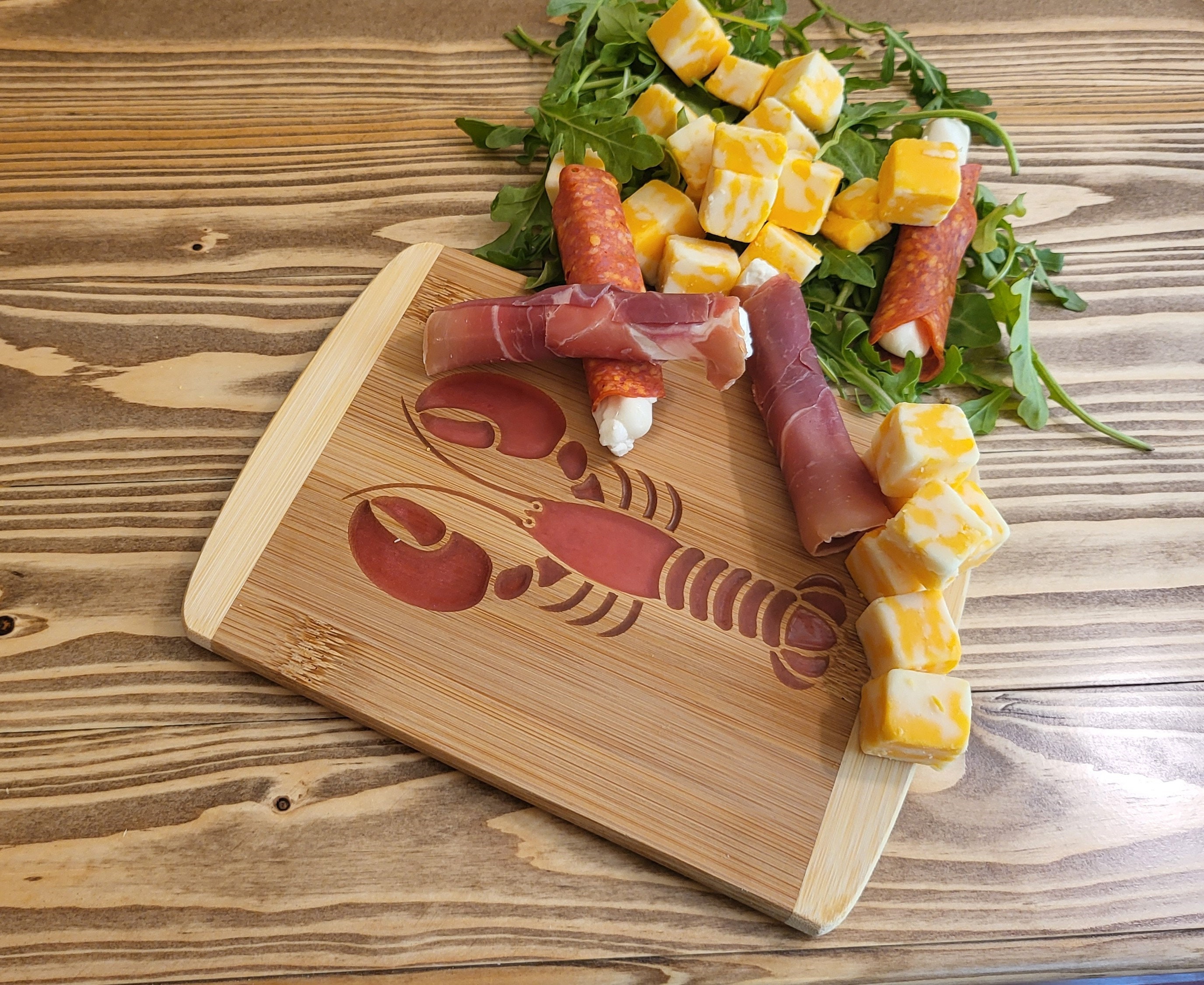 Bamboo Charcuterie Board With Lobster, Certified Food Safe Epoxy ...