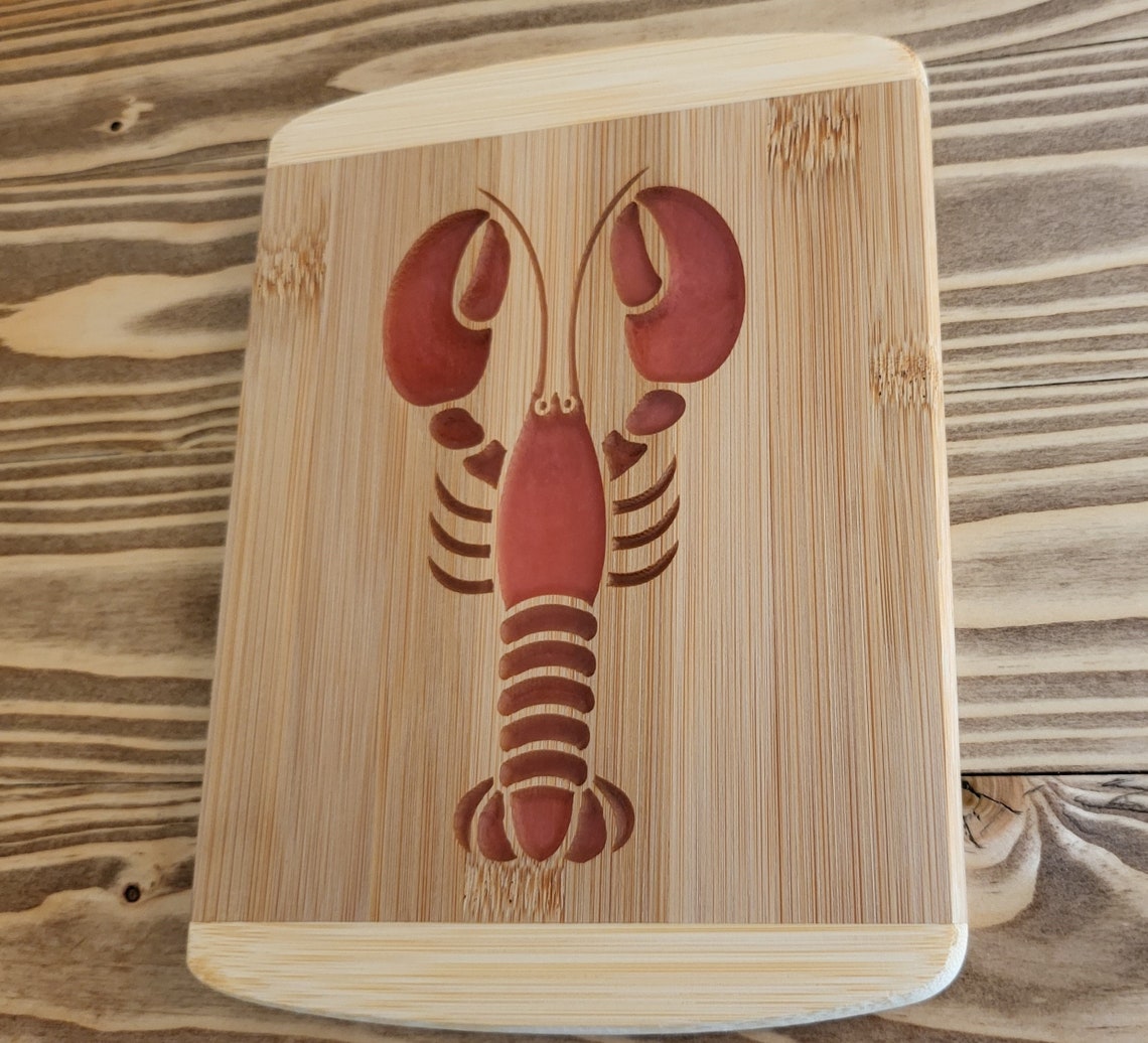 Bamboo Charcuterie Board With Lobster, Certified Food Safe Epoxy ...