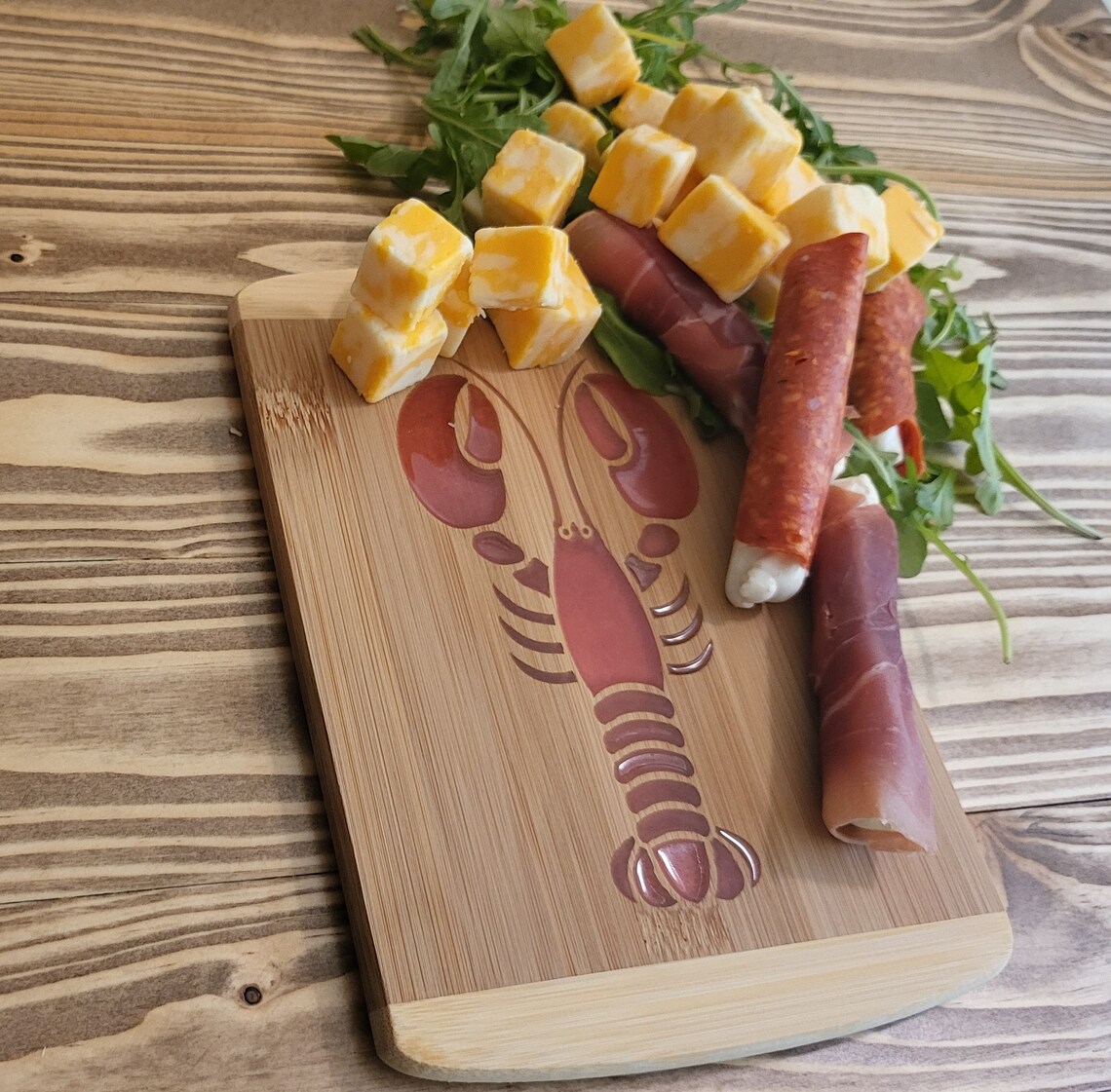 Bamboo Charcuterie Board With Lobster, Certified Food Safe Epoxy ...