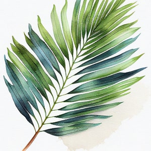 Watercolor Palm Leaf Digital Print, White Background - Etsy