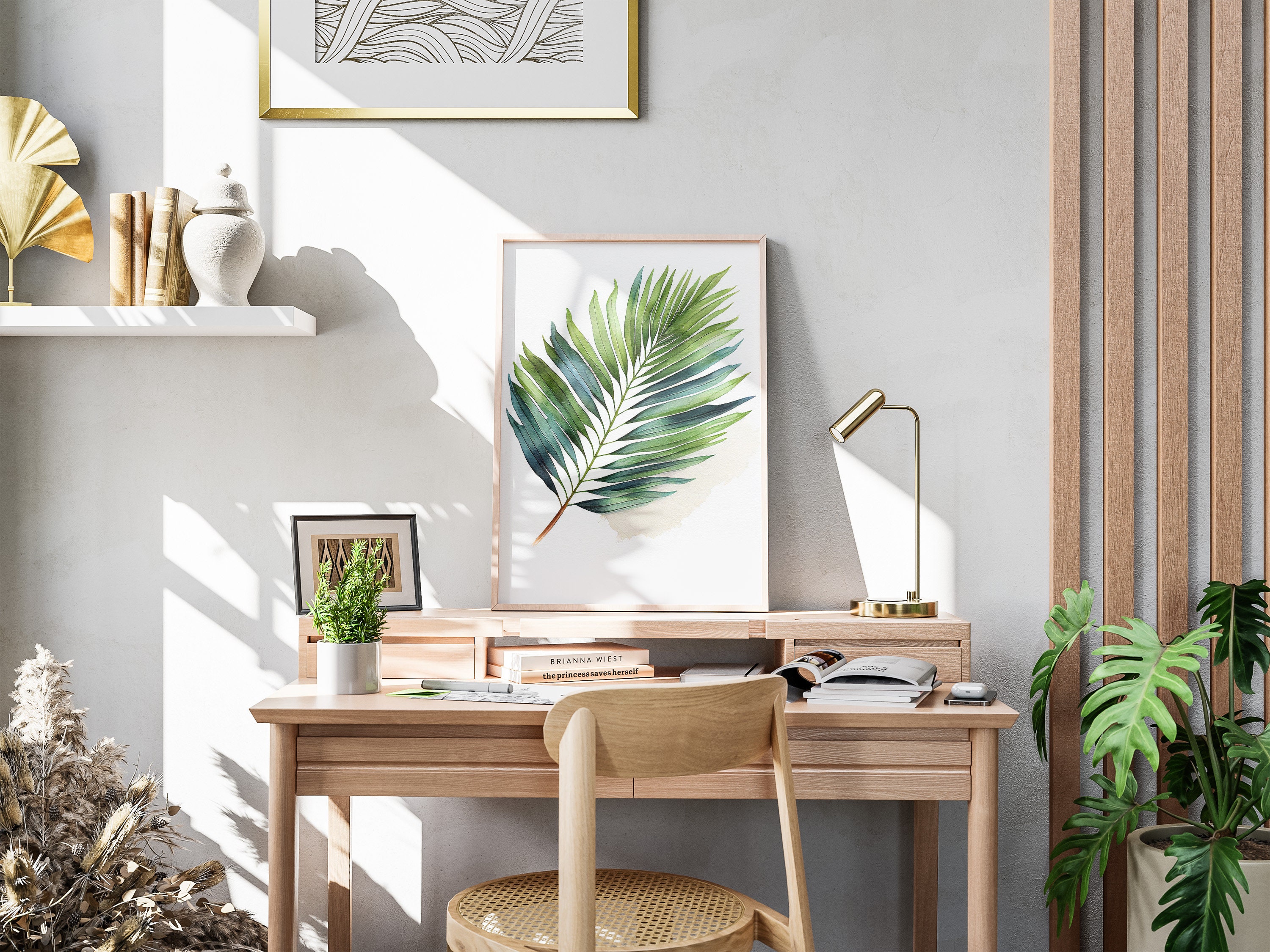 Watercolor Palm Leaf Digital Print, White Background - Etsy