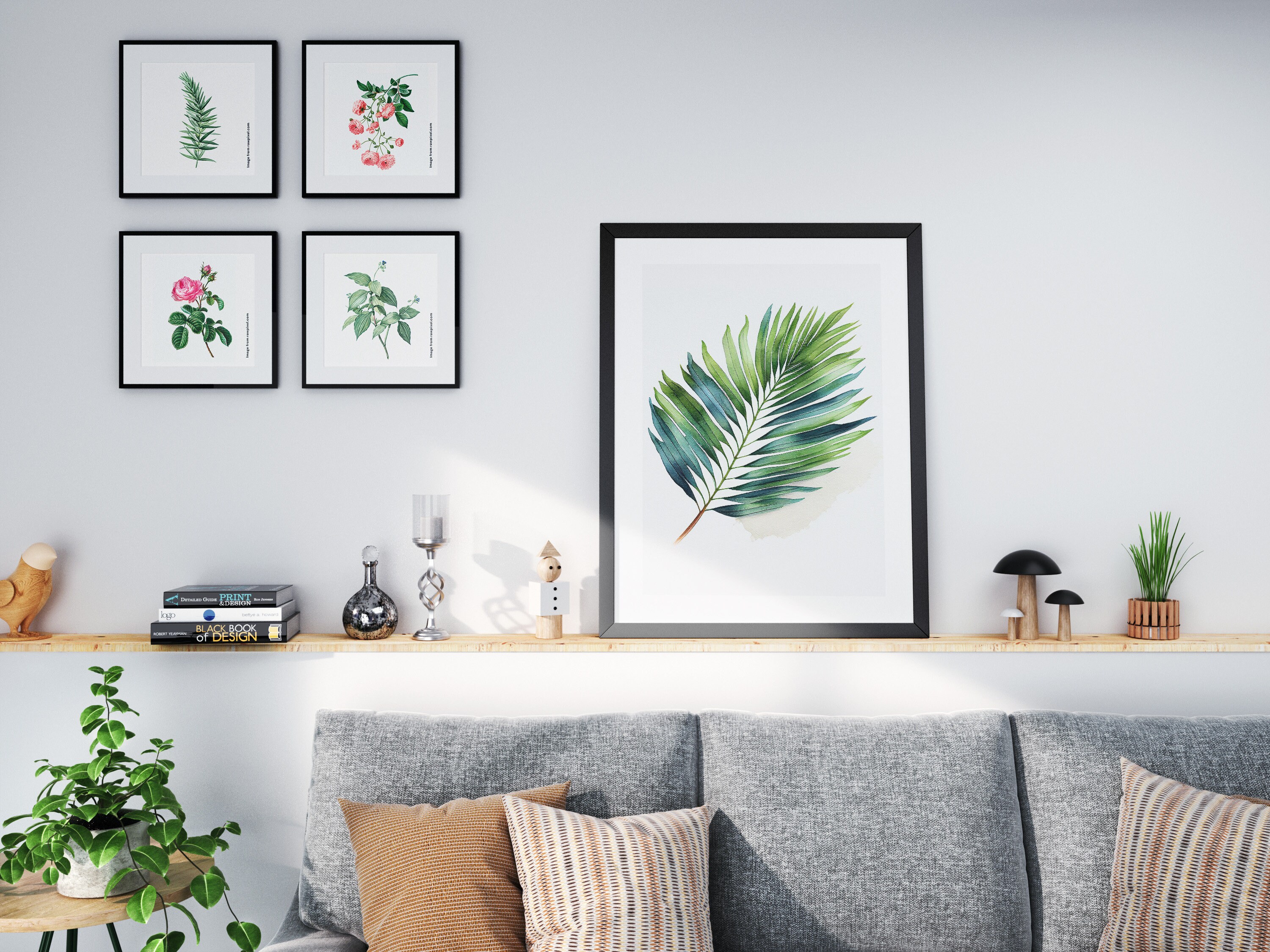 Watercolor Palm Leaf Digital Print, White Background - Etsy