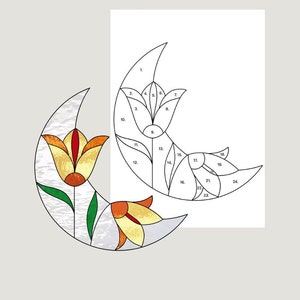 Boho Moon Flower Stained Glass Pattern: DIY Suncatcher (digital ...