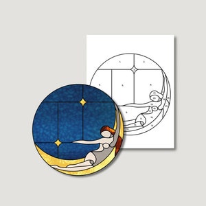 Stained Glass Pattern Moon, DIY Stained Glass Moon, DIY Suncatcher Moon ...