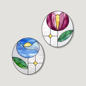 Stained Glass Pattern Flower, DIY Suncatcher Pattern, DIY Stained Glass ...