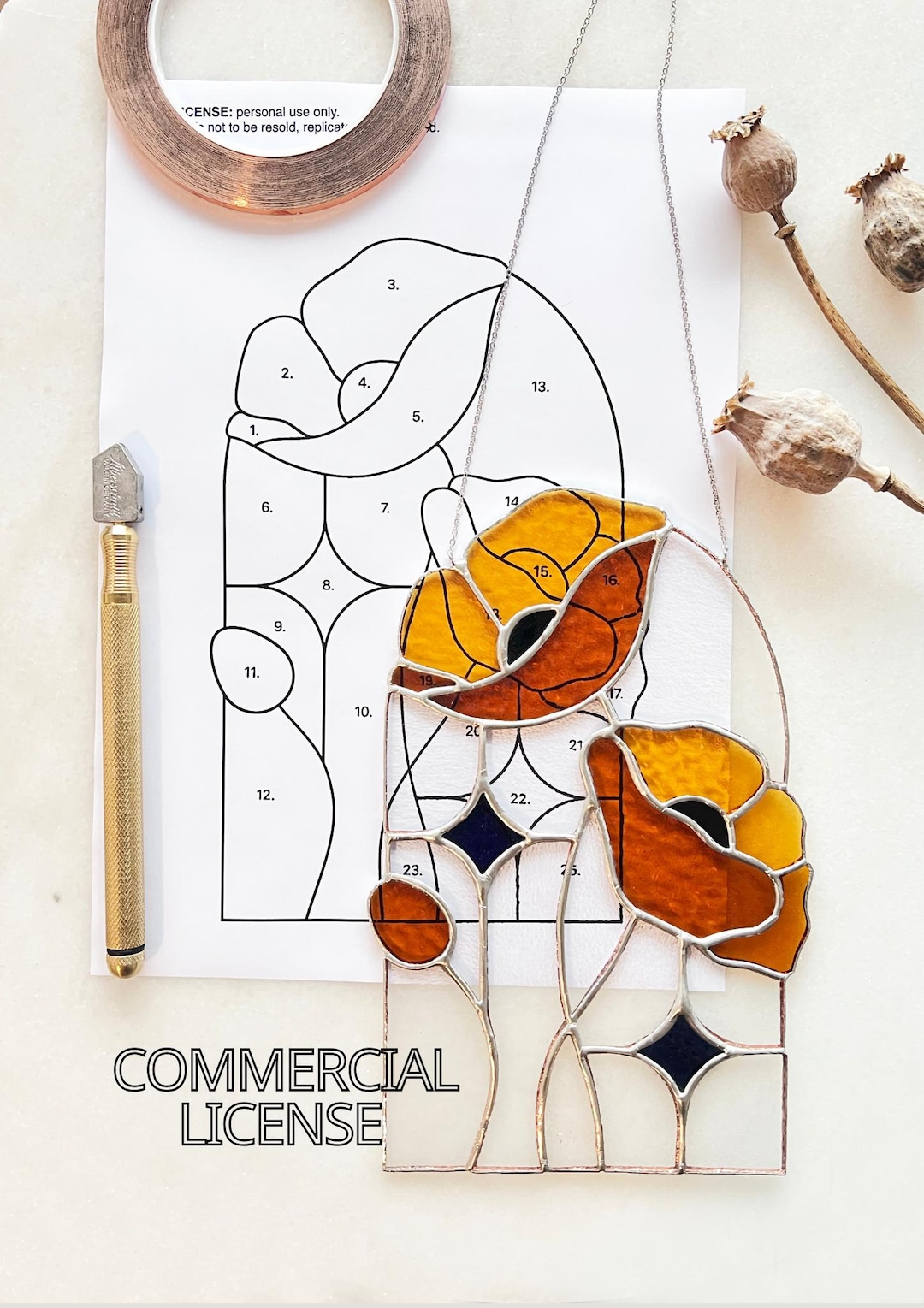 Poppy Stained Glass Pattern Suncatcher Flower Stained Glass Poppy ...