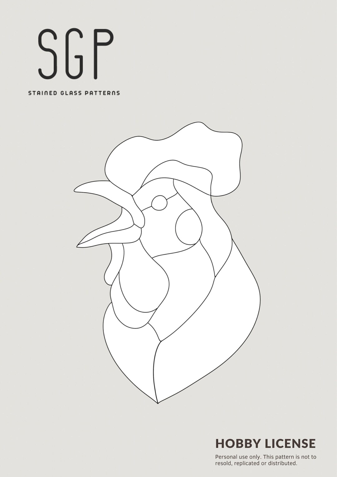 Rooster Stained Glass Pattern DIY Stained Glass Beginner Pattern ...