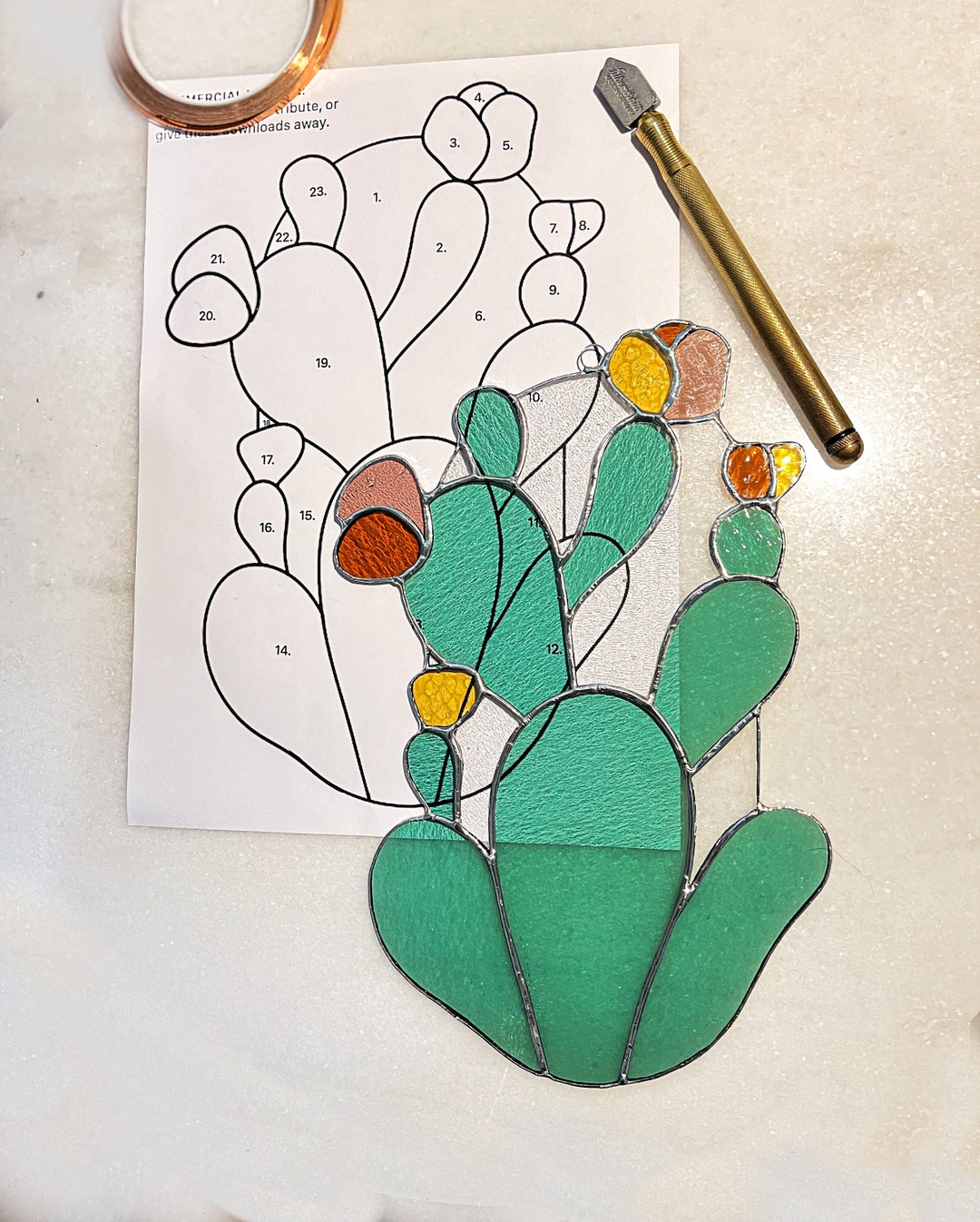 Stained Glass Cactus Pattern: Beginner Suncatcher Design (digital ...