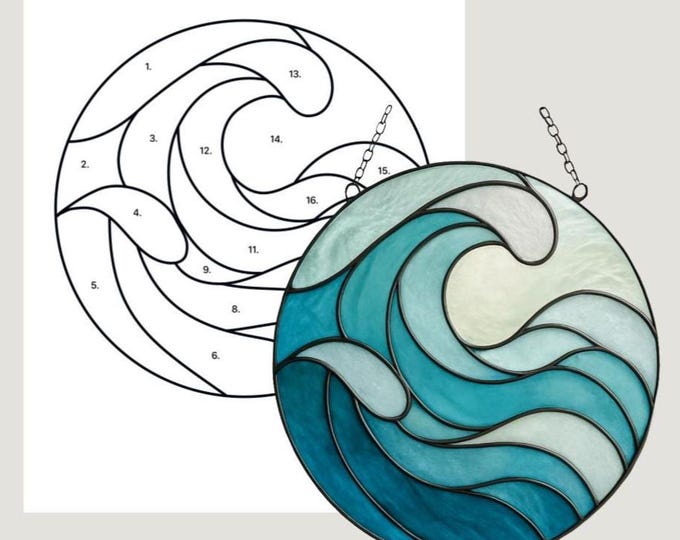 Ocean Waves Stained Glass Pattern Digital Download, Ocean Waves Blown ...