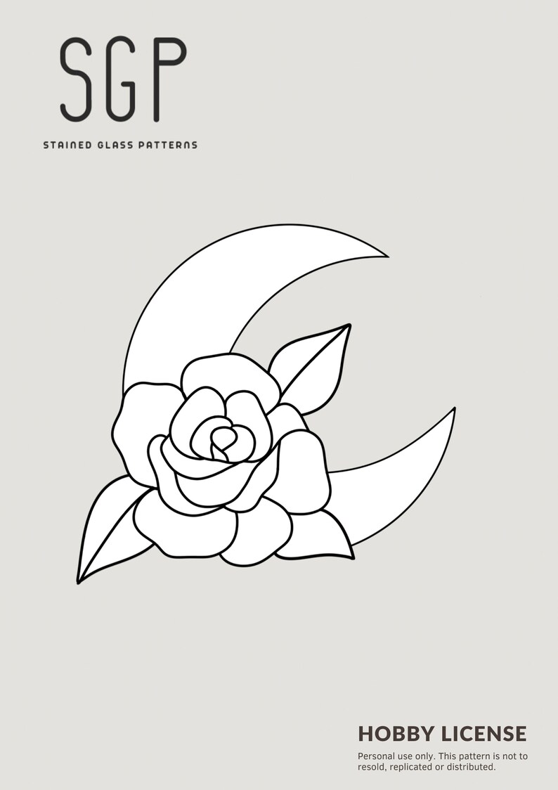 Rose Moon Stained Glass Pattern: Beginner Suncatcher DIY (PDF Pattern ...