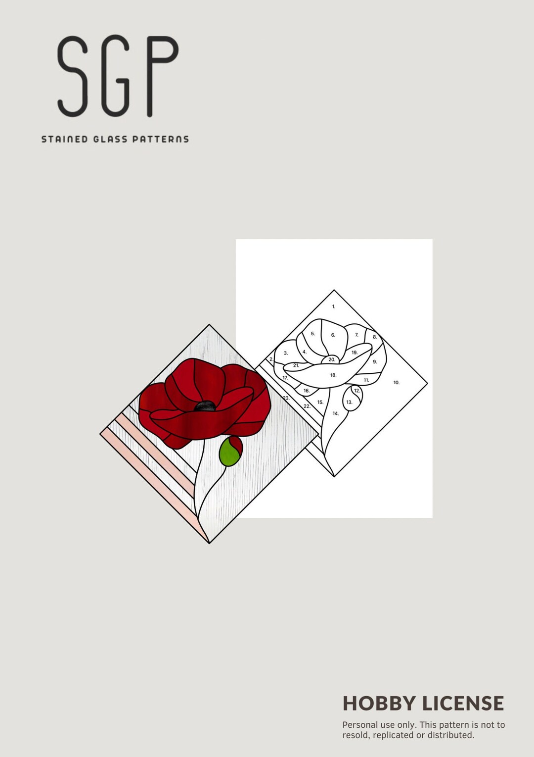 Poppy Stained Glass Patterns, Suncatcher Patterns, DIY Stained Glass ...