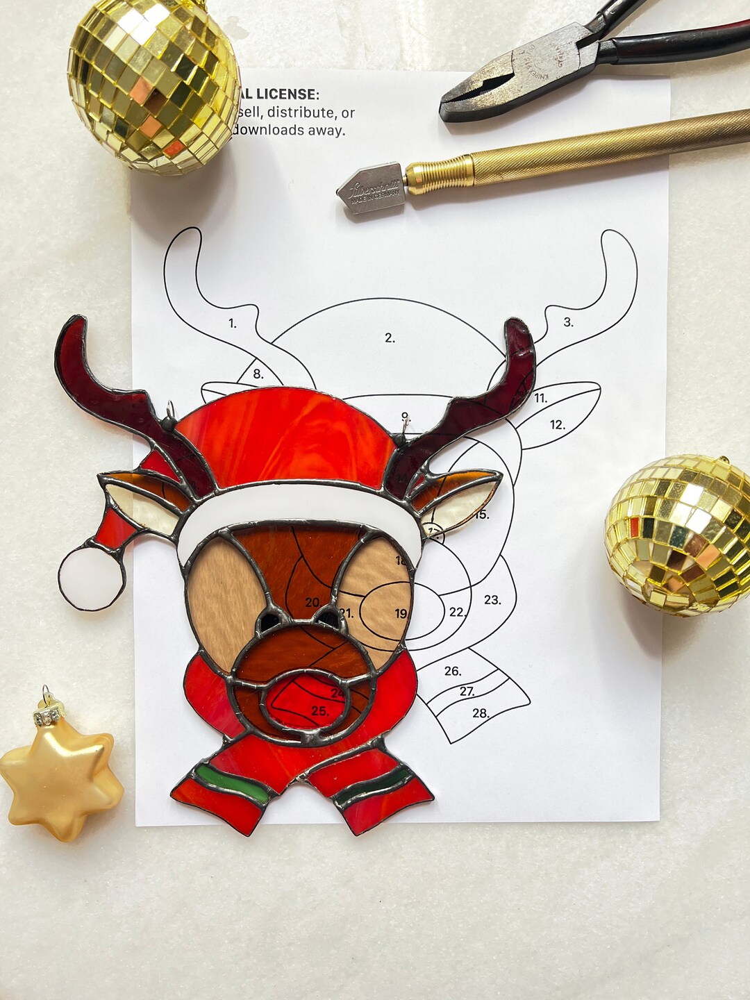 Christmas Reindeer Stained Glass Pattern: DIY Suncatcher (PDF Pattern ...