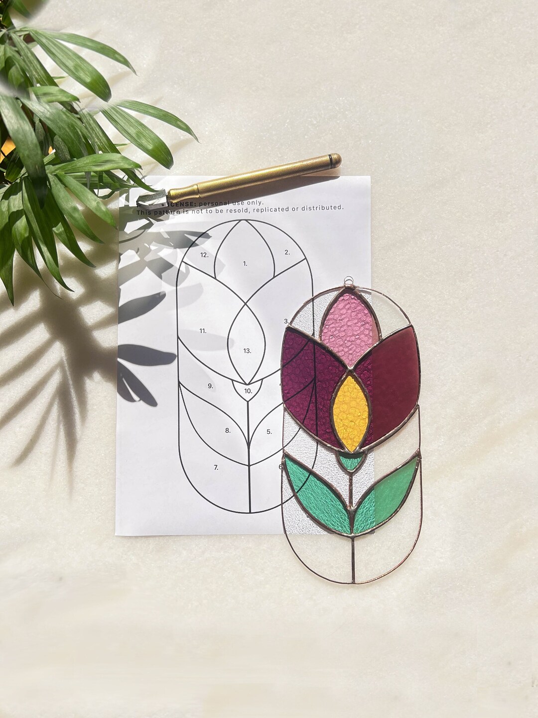 Flower Stained Glass Pattern Flower Beginner Pattern DIY Stained Glass ...