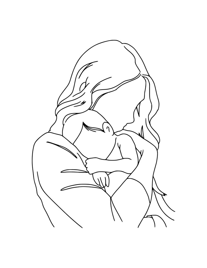 Mother and Baby Line Art Mother and Baby Line Drawing Line Art Line ...