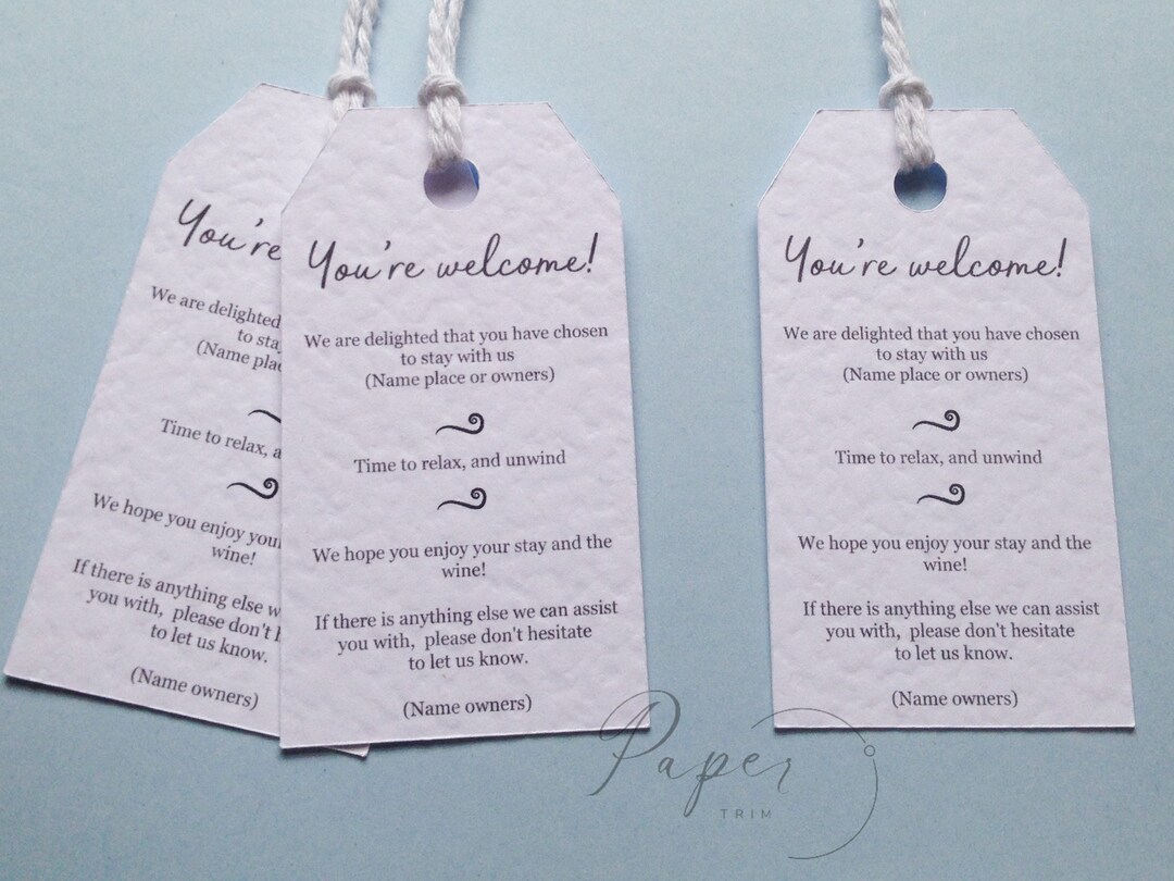 Luxurious Hospitality Welcome Gift Tags, Personalized Swing Tags ...