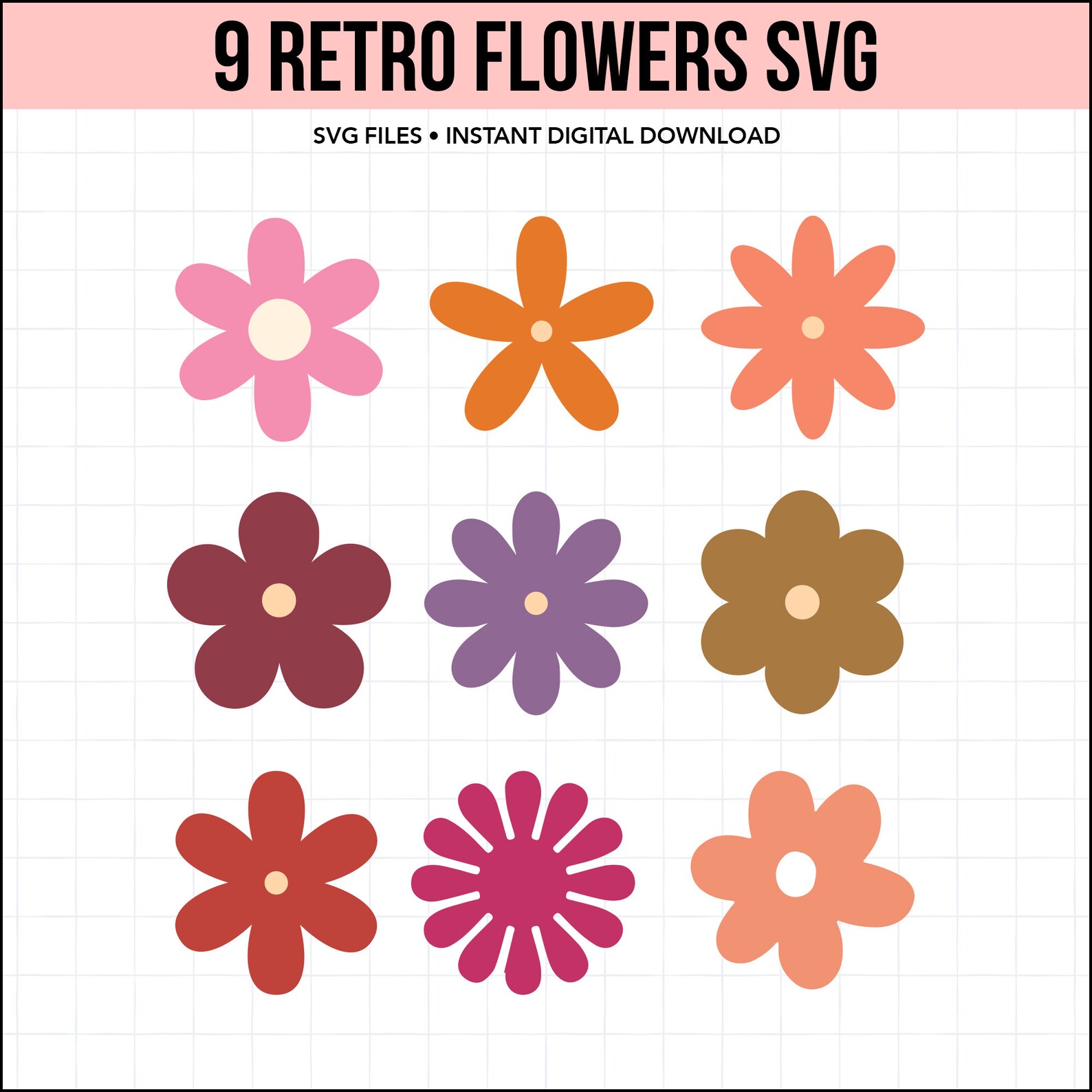 Retro Flowers SVG Retro Groovy Flower Clipart Daisy Flower Cut Files ...