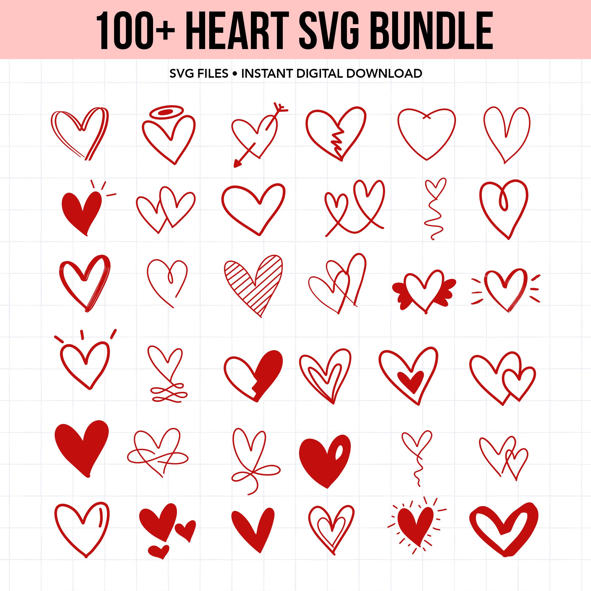 Heart SVG Bundle Hand Drawn Heart SVG Heart Cut Files for Cricut Sketch ...