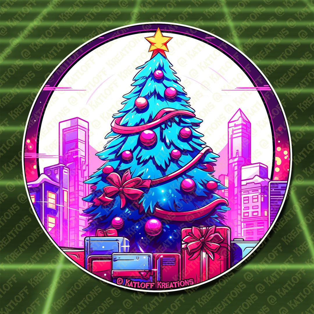 Synthwave Christmas Tree Vinyl Sticker Retro Holiday Decor - Etsy