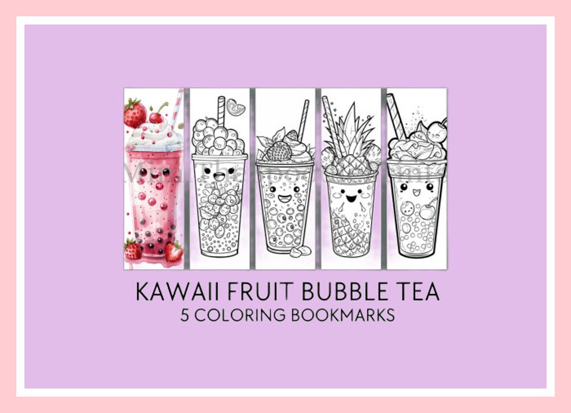 Kawaii Bubble Tea Coloring Bookmarks: Cute Boba Tea Graphics for Tea ...