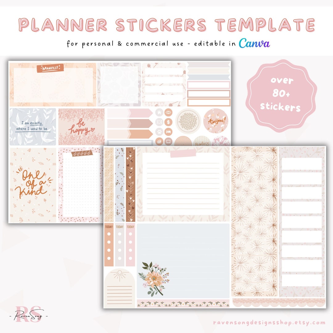 Canva Editable Sticker Template | Boho Digital Planner Stickers ...
