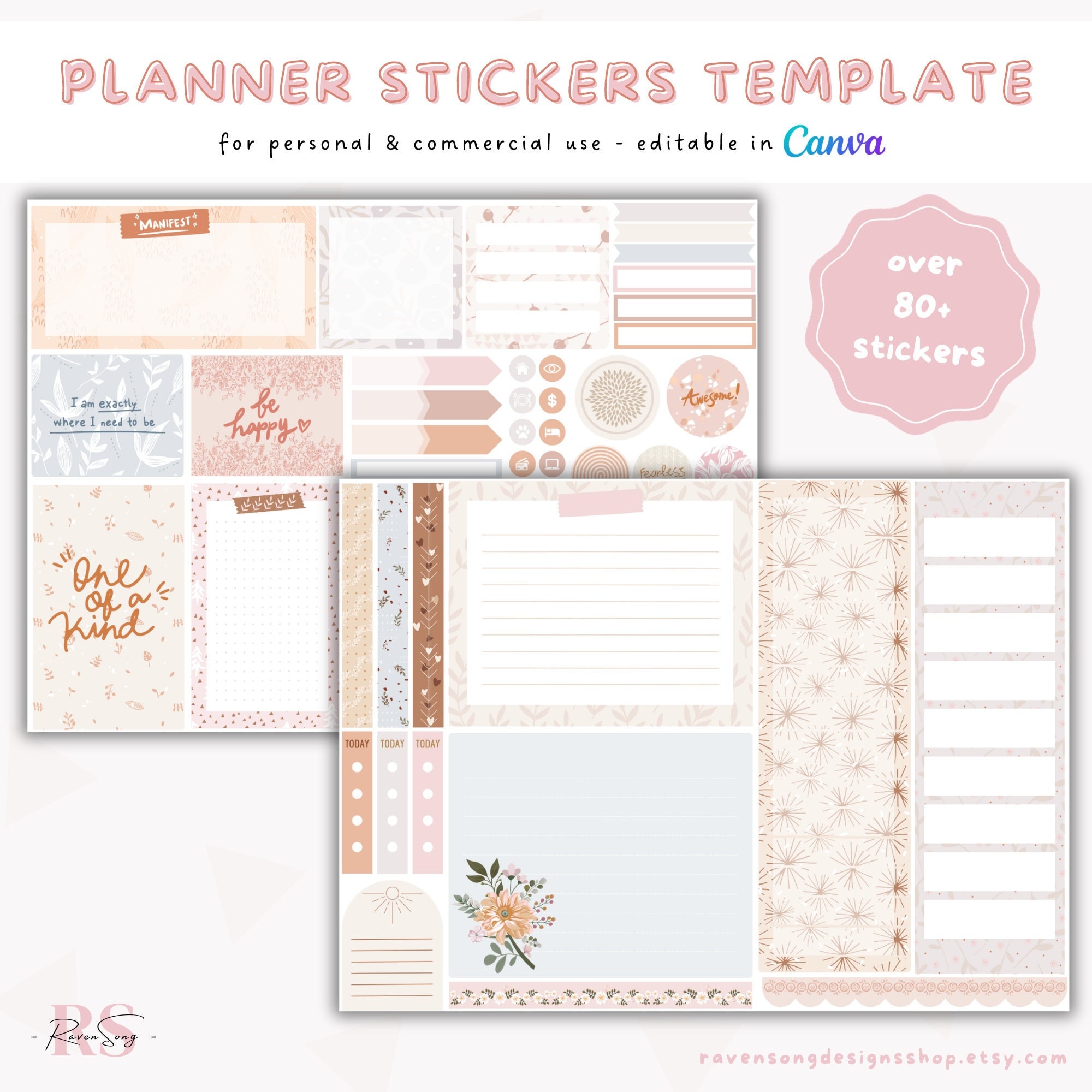 Canva Editable Sticker Template | Boho Digital Planner Stickers ...